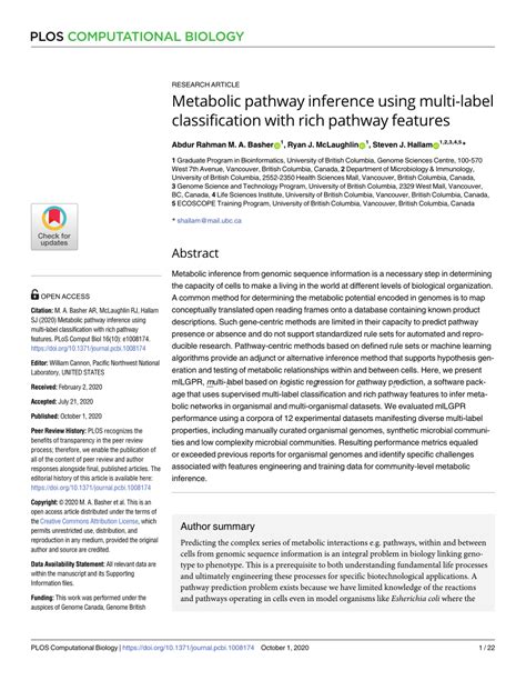 Pdf Metabolic Pathway Inference Using Multi Label Classification With Rich Pathway Features