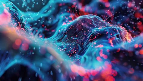Colorful Abstract Waves With Glowing Particles Illuminated In Blue And Pink Hues Stock Image