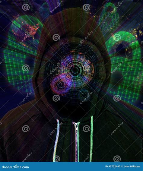 Augmented Reality Computer Hacker Hooded Man Stock Image Image Of