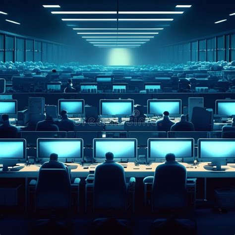 Panoramic View Of Modern Conference Room With Rows Of Computers 3d Rendering Generative Ai