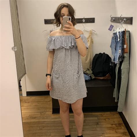 Super Cute Off The Shoulder White And Navy Striped Depop