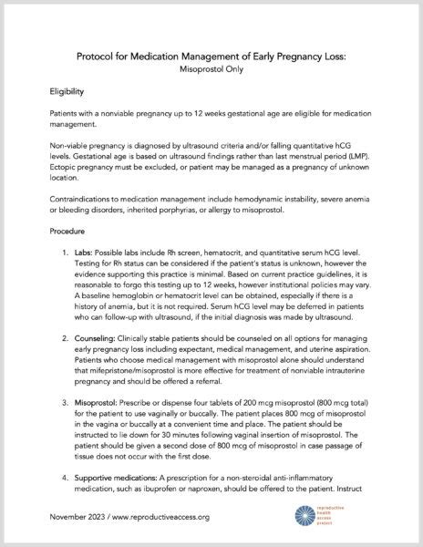 Reproductive Health Access Project Protocols For Medication