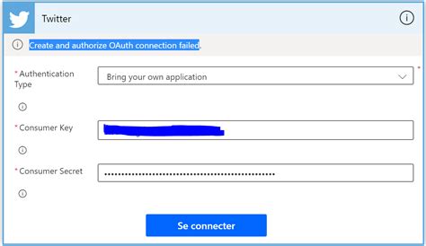 connecting to the twitter api to use in a logic app gives create and