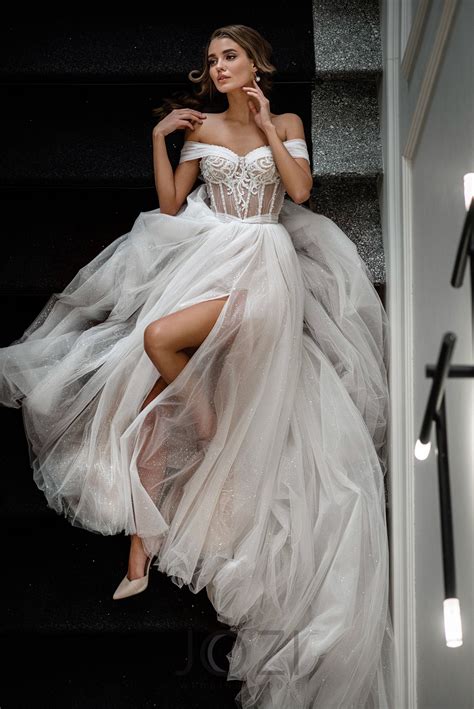 Romantic Luxury Corset Bustier Bodice Off The Shoulder Aline With Slit