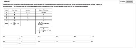 question 4 the table below shows the steps involved in calculating the