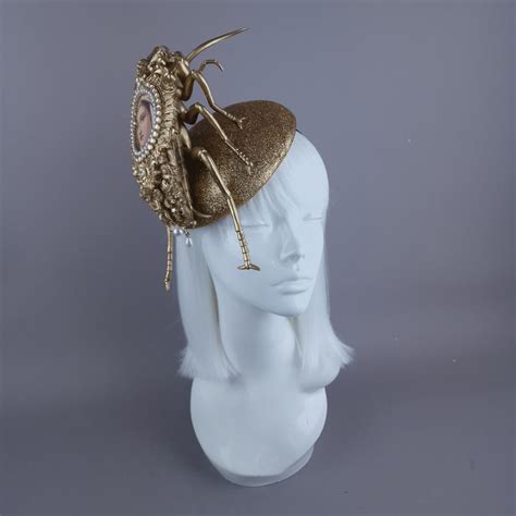 Worship Giant Filigree Gold And Pearl Cockroach Fascinator Hat Pearls