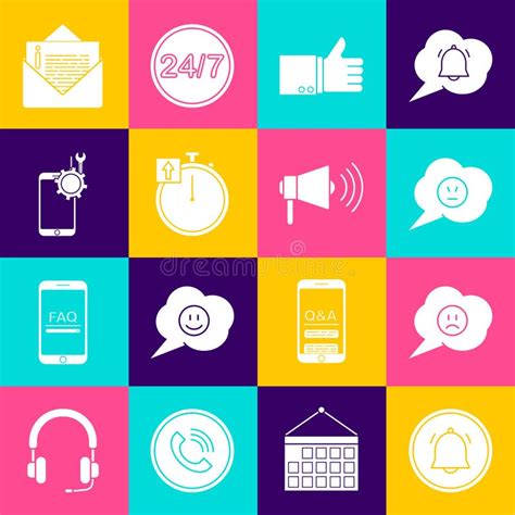 Set Button Chat Notification Speech Bubble With Sad Smile Angry Hand Thumb Up Stopwatch