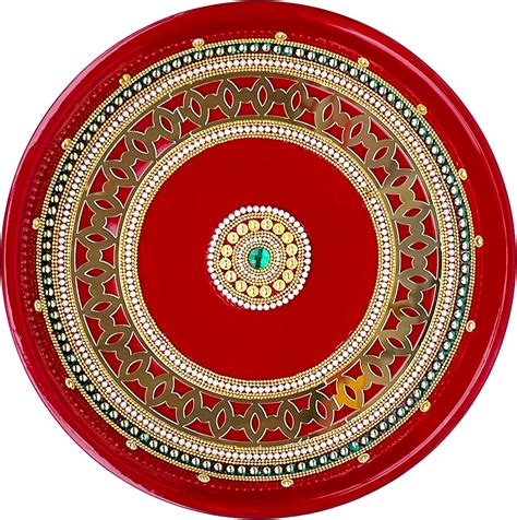 Buy Handcrafted Red Pooja Thali Plate Platter Engagement Plate
