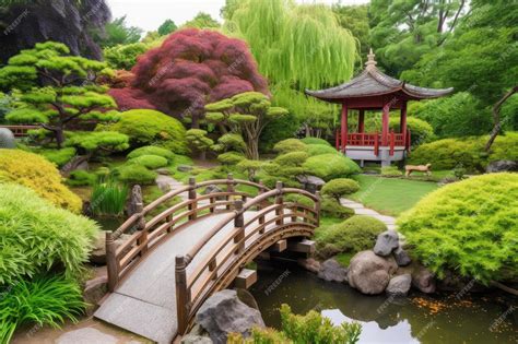 Premium Ai Image Peaceful Garden With Japanese Pagoda And Wooden