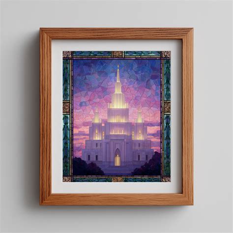 Printable Lds Temple Art Stained Glass Style With Sunset Vintage