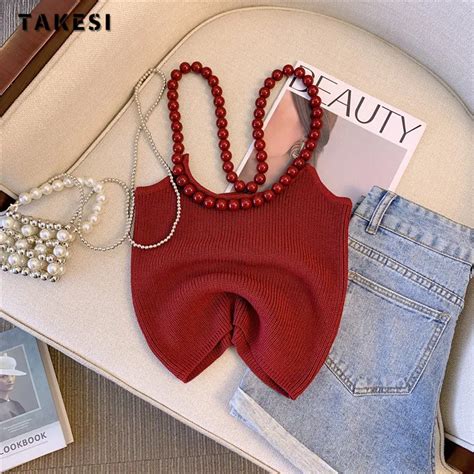 Top De Punto Sin Mangas Para Mujer Top Sexy De Color S Lido Ajustado