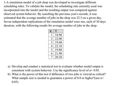 solved 1 a simulation model of a job shop was developed to