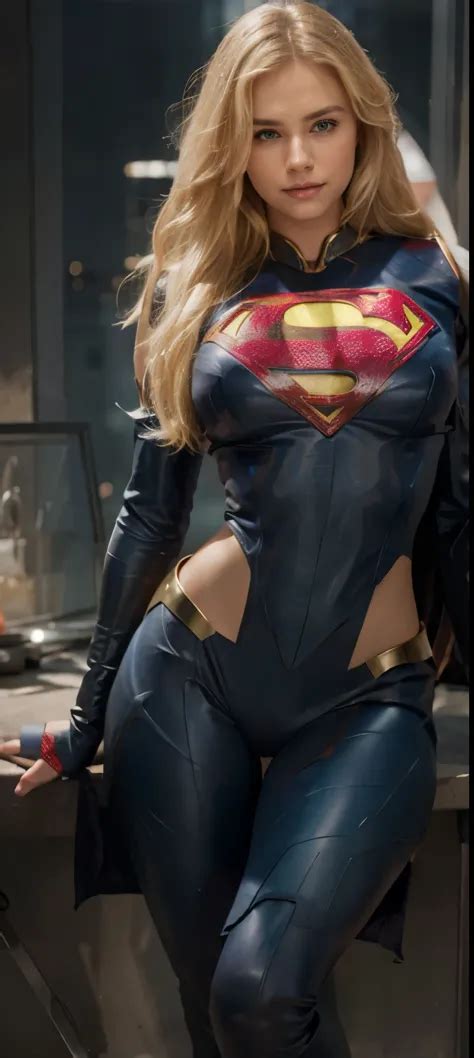 Supergirl Bonita，very Medium Blonde Hair Superman Uniform Erotic
