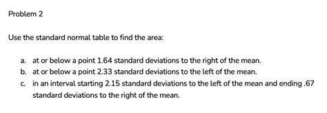 Solved Problem Use The Standard Normal Table To Find The Chegg