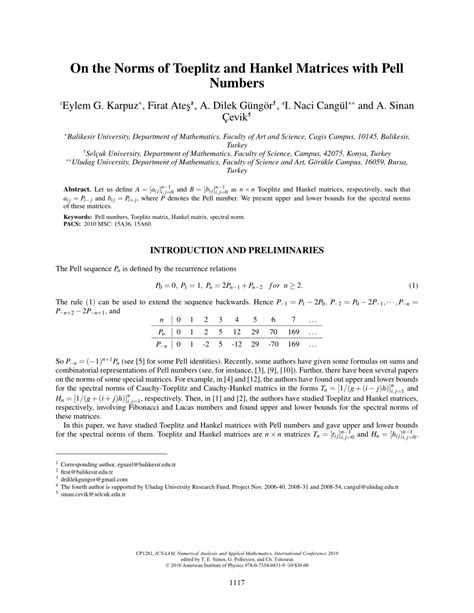 Pdf On The Norms Of Toeplitz And Hankel Matrices With Pell Numbers