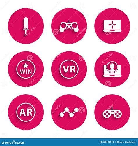 Set Virtual Reality Glasses Share Gamepad Create Account Screen Ar Augmented Medal Laptop