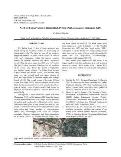 Need For Conservation Of Indian Rock Python Python Molurus Linnaeus 1758