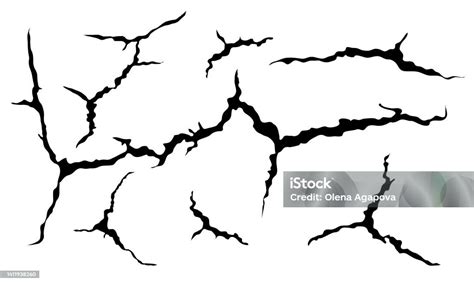 지면 균열 세트 지진 과 지상 균열 구멍 효과 Craquelure 및 손상된 벽 질감 벡터 일러스트레이션은 지진 충돌 파괴 주제에 사용할 수 있습니다 한 줄로에 대한 스톡