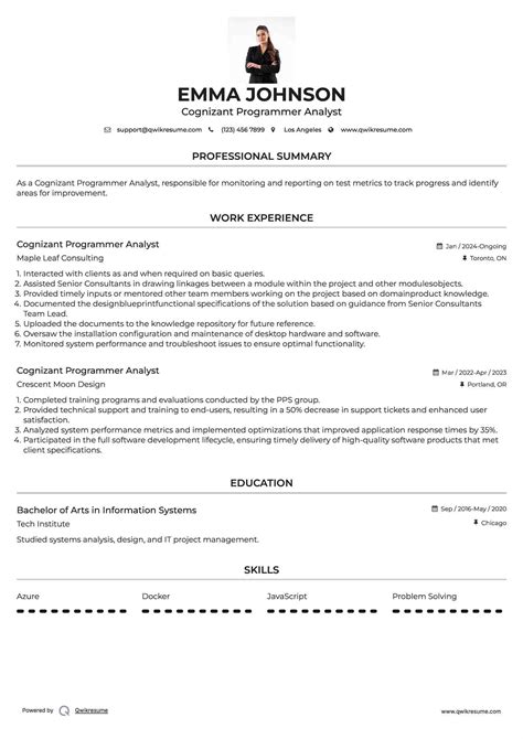 10 cognizant programmer analyst resume samples and templates for 2025