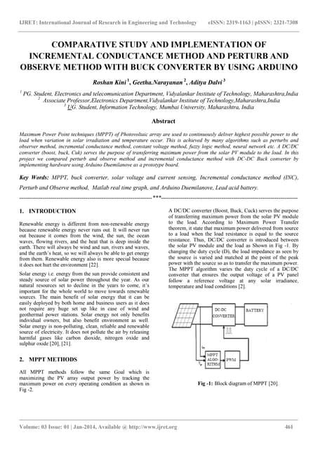 Simulation Of Incremental Conductance Mppt With Direct Control Method Using Cuk Converter Pdf