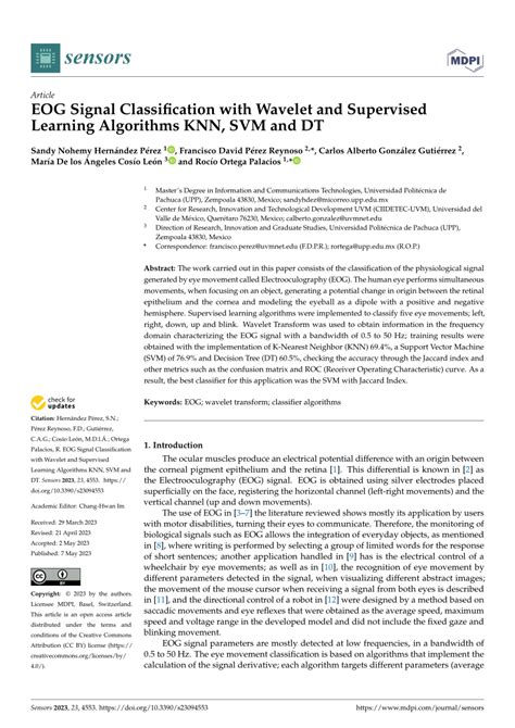 pdf eog signal classification with wavelet and supervised learning