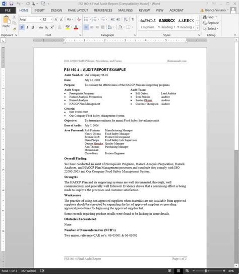 Sample Hr Audit Report Template Business Fromgrandma Best