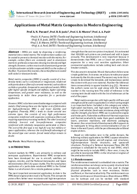 pdf irjet applications of metal matrix composites in modern engineering