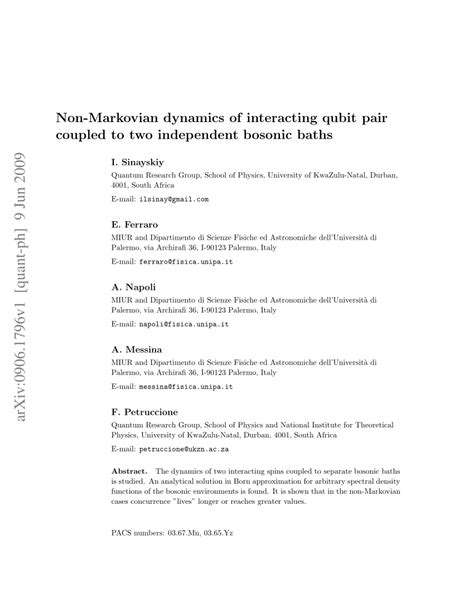 Pdf Non Markovian Dynamics Of Interacting Qubit Pair Coupled To Two