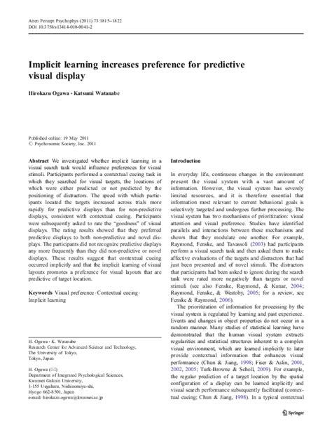 Pdf Implicit Learning Increases Preference For Predictive Visual Display