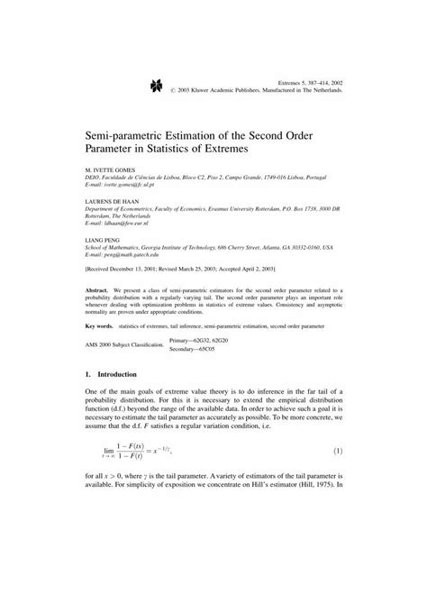 Pdf Semi Parametric Estimation Of The Second Order Parameter In