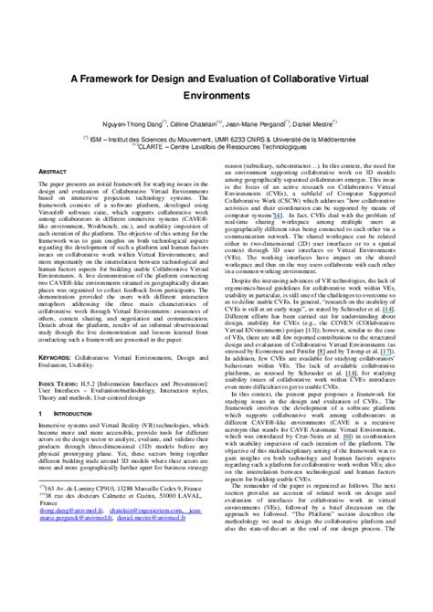 Pdf A Framework For Design And Evaluation Of Collaborative Virtual