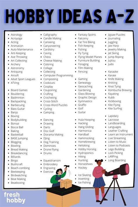 Huge List of Hobbies (Hobby Ideas from A-Z) | Hobbies for kids, Hobbies for adults, Skills to learn