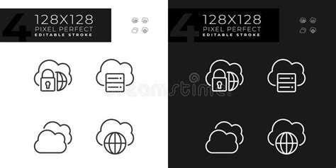Safe Access To Cloud Storage Pixel Perfect Linear Icons Set For Dark