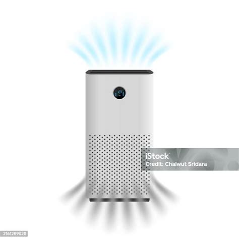 흰색 배경에 고립 된 디지털 화면이 있는 공기 청정기 벡터 일러스트 레이 션 3차원 형태에 대한 스톡 벡터 아트 및 기타 이미지 3차원 형태 가습기 거실 Istock