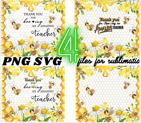 4 Teacher Bee Tumbler Wrap Png Svg Sublimation Design Personalize Thank