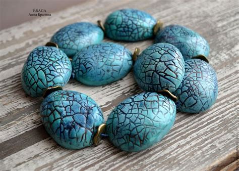 Крупные бусы из полимерной глины Бирюзовые этно бохо