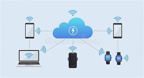 Illustration Depicting A Cloud Computing Network A Central Blue Cloud Icon Stock Illustration