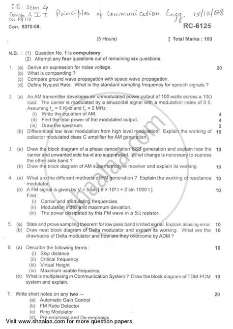 Analog And Digital Communication 2008 2009 Be Computer Engineering Semester 4 Se Second Year