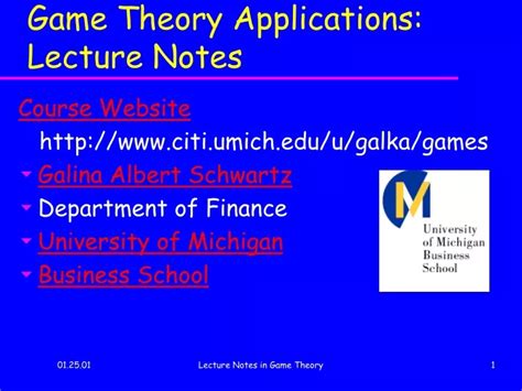 PPT Game Theory Applications Lecture Notes PowerPoint Presentation Free Download ID