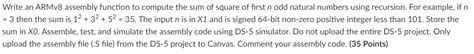 solved write an armv8 assembly function to compute the sum