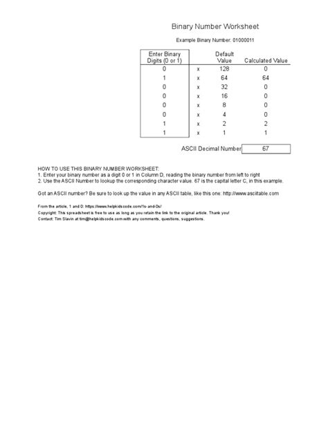 Binary Number Worksheet Pdf