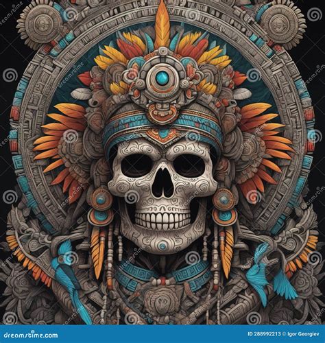 Mictlantecuhtli The Ancient Aztec God Of The Underworld Above A Pile