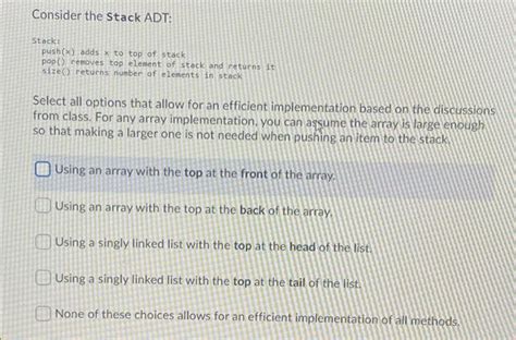 Solved Consider The Stack ADT Stack Push X Adds X To Top Chegg