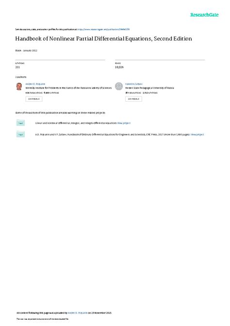 Handbook Of Nonlinear Partial Differential Equations See Discussions Stats And Author