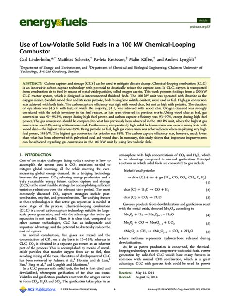 Pdf Use Of Low Volatile Solid Fuels In A 100 Kw Chemical Looping