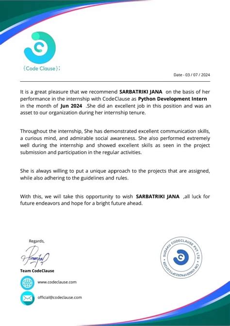 completed python internship with codeclause sarbatriki jana posted on