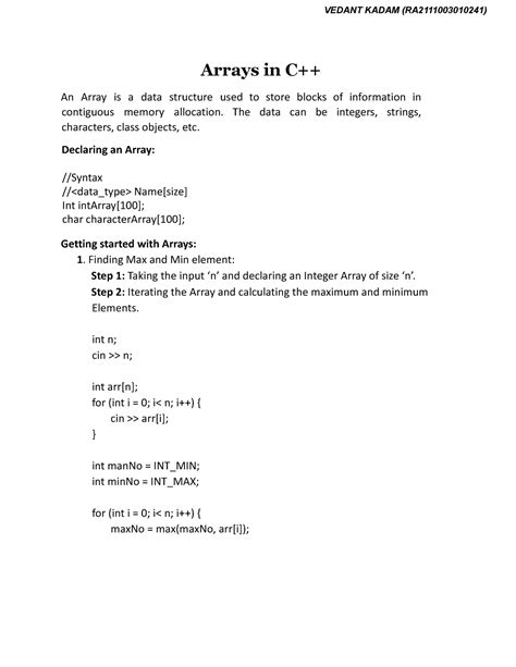 Arrays And Sorting Of Arrays VEDANT KADAM RA Arrays In C An Array Is A Data