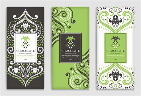 초콜릿 바의 녹색과 갈색 빈티지 포장 디자인 장식 요소와 벡터 고급 템플릿입니다 배경 및 배경 화면으로 사용할 수 있습니다 음식 및 음료 패키지 유형에 적합합니다 0명에