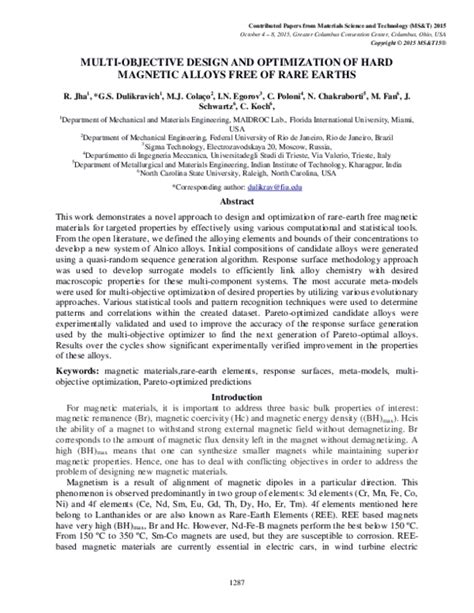 pdf multi objective design and optimization of hard magnetic alloys free of rare earths