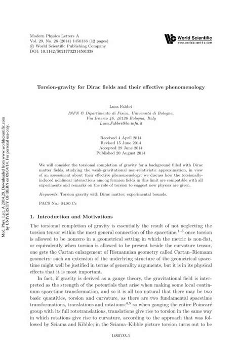 Pdf Torsion Gravity For Dirac Fields And Their Effective Phenomenology Dokumen Tips
